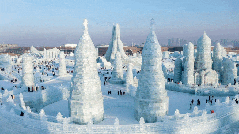 Massive ode to ice transforms into dazzling winter wonderland of color ...